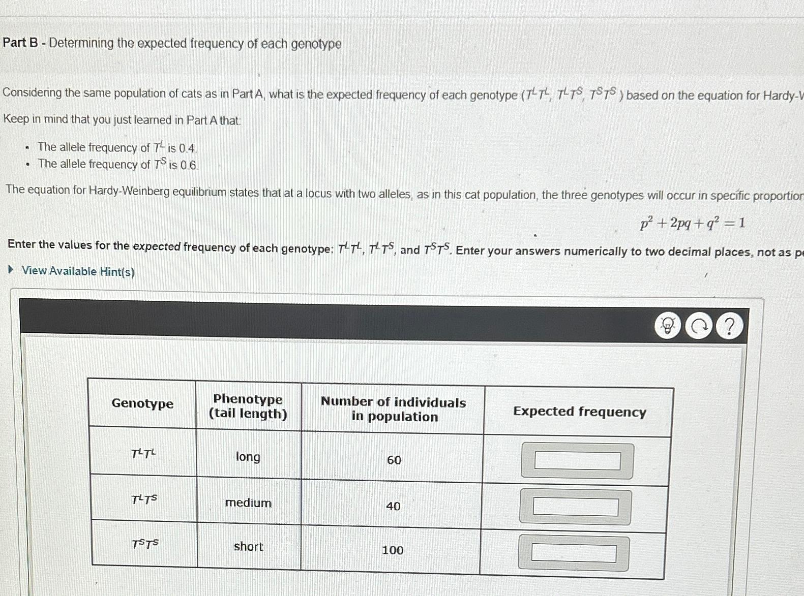 Solved Part B - ﻿Determining the expected frequency of each | Chegg.com