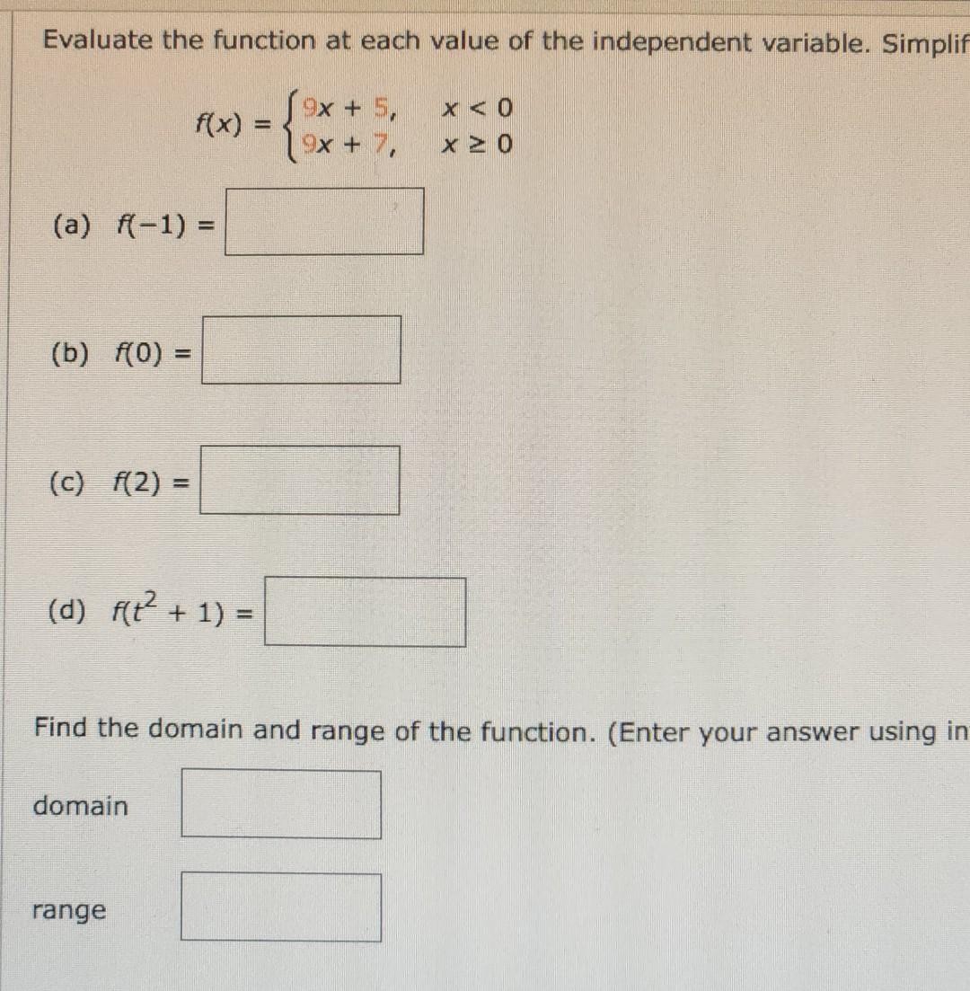 Solved evaluate the function at each value of the | Chegg.com