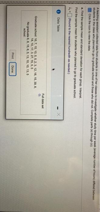 Solved A teaching assistant collected data from students in | Chegg.com