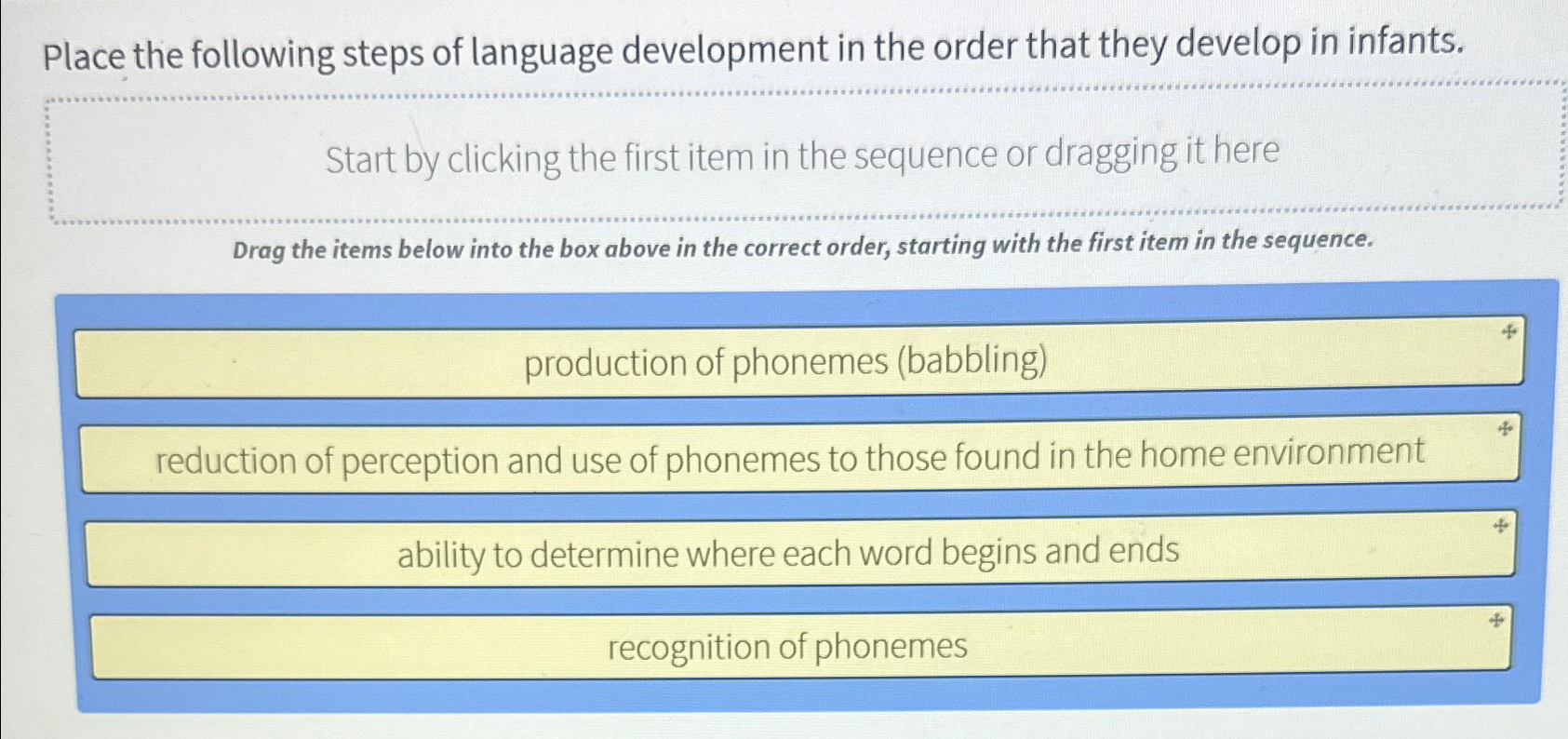 Solved Place the following steps of language development in | Chegg.com