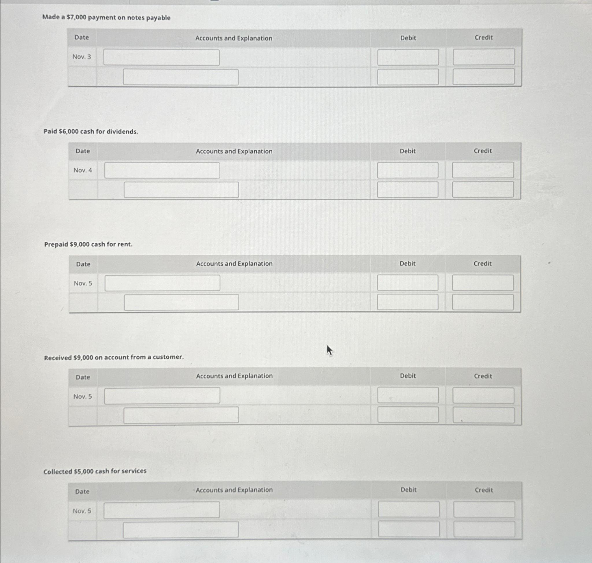 Solved Made a $7,000 ﻿payment on notes | Chegg.com