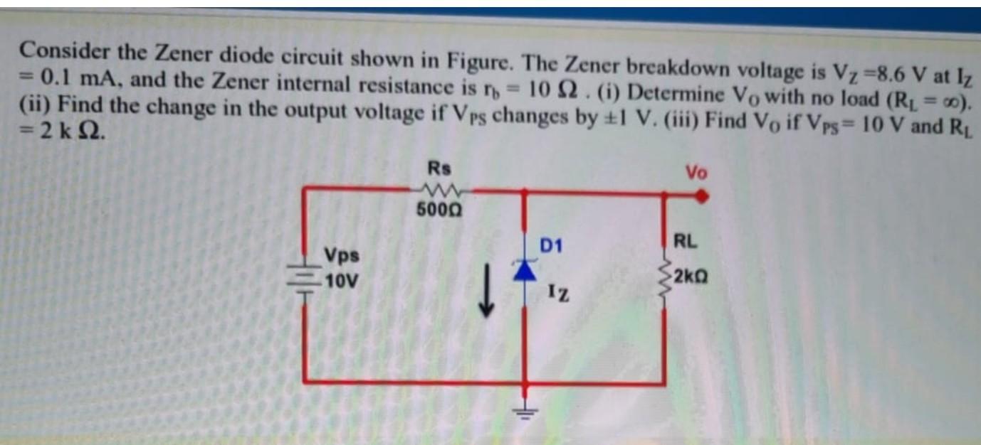 Solved Consider the Zener diode circuit shown in Figure. The | Chegg.com