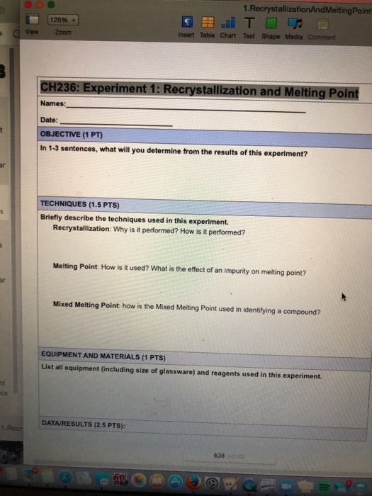 Solved 1. Recrystallization And Melting Point 125% Zoom | Chegg.com