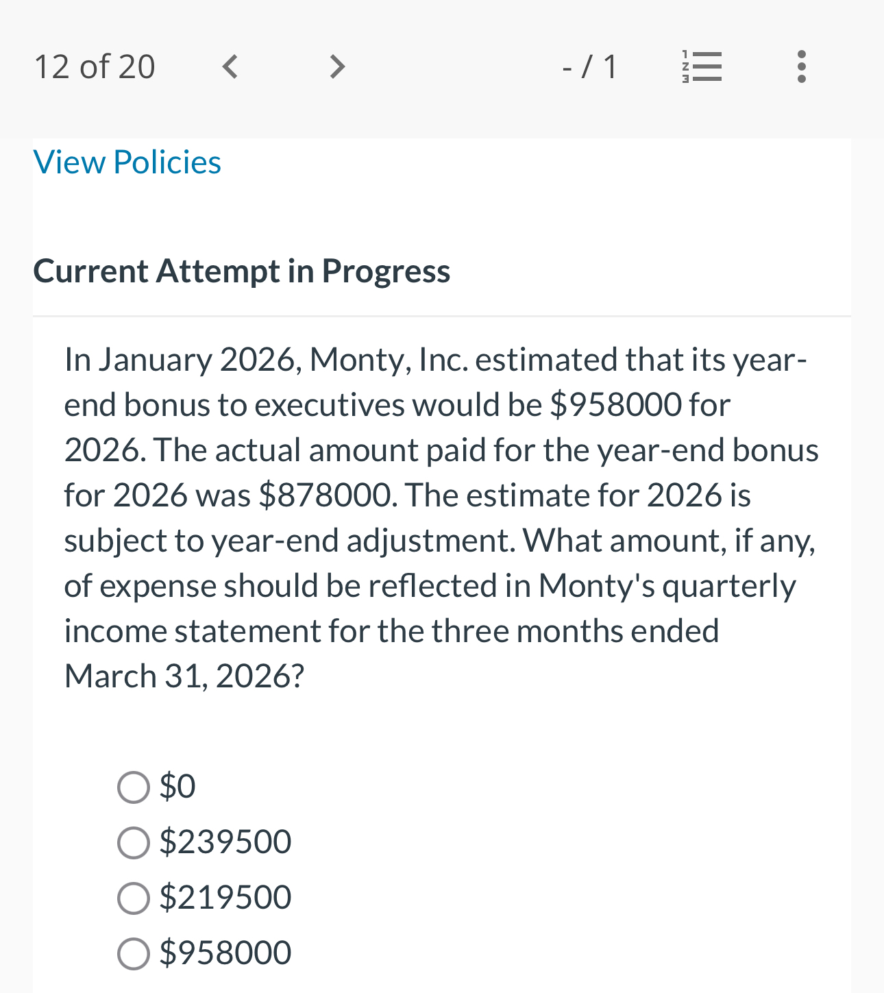 Solved 12 ﻿of 20-1View PoliciesCurrent Attempt in ProgressIn | Chegg.com