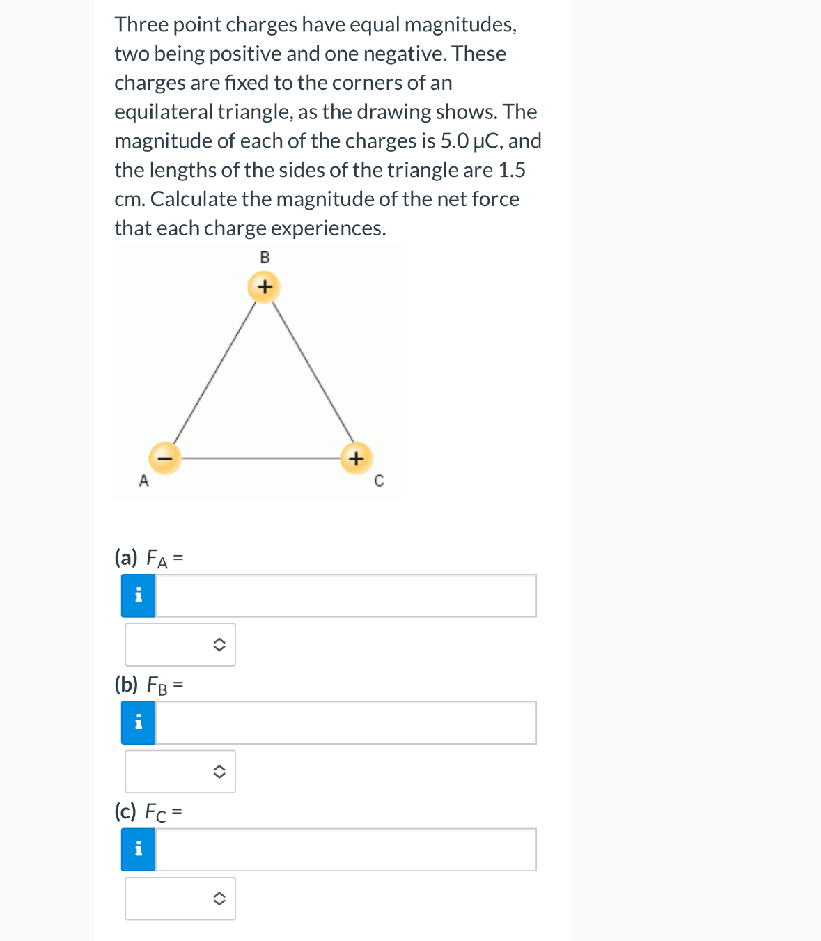 Solved Three point charges have equal magnitudes, two being | Chegg.com
