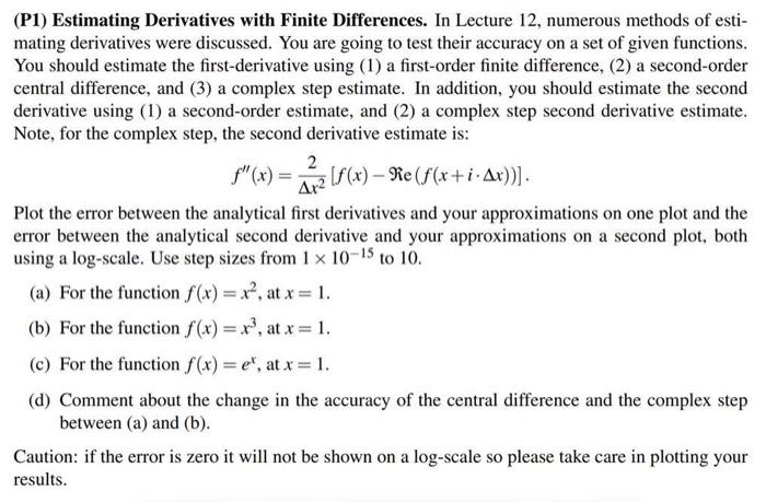 Solved P1 Estimating Derivatives With Finite Differences