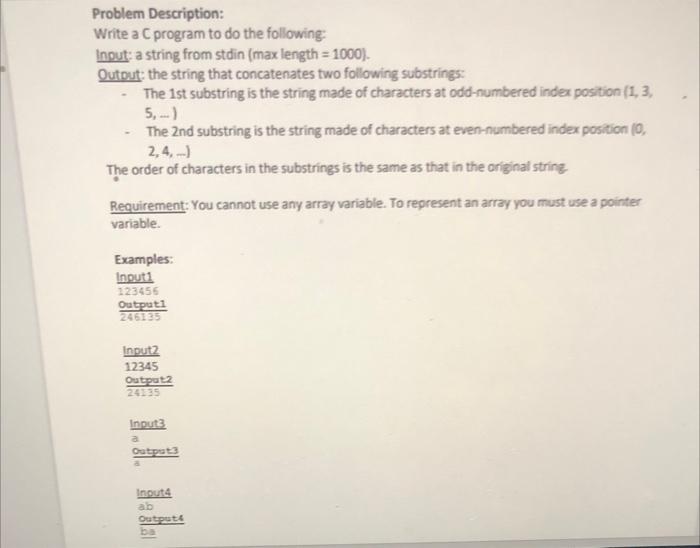 Solved Problem Description: Write a C program to do the | Chegg.com