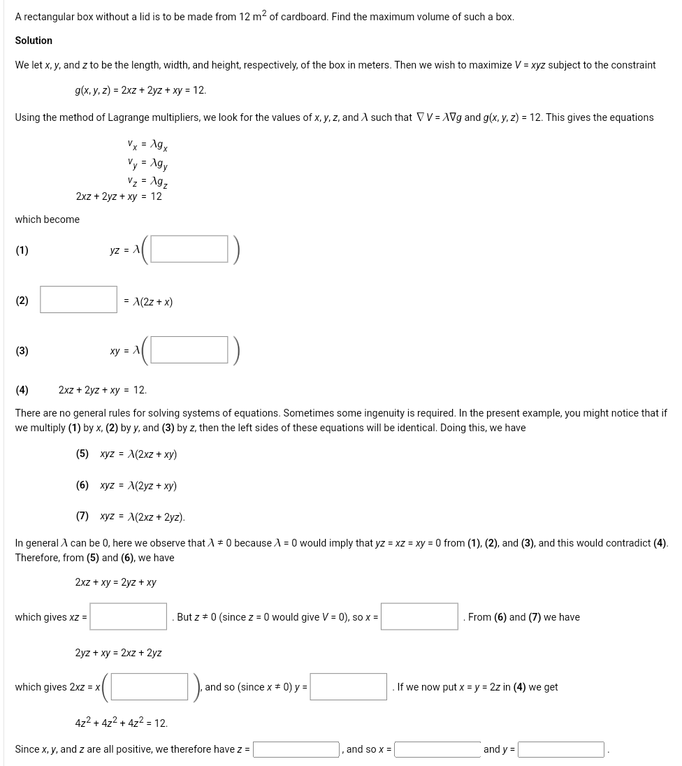 Solved We let x,y, and z to be the length, width, and | Chegg.com
