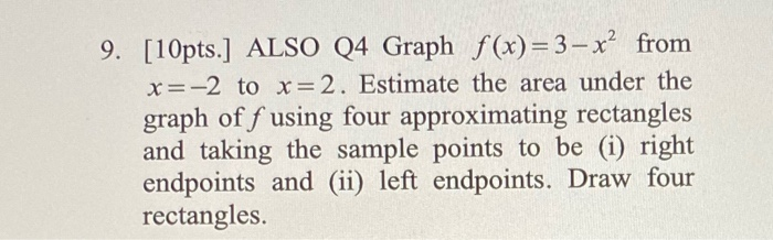 Solved 9. [10pts.] ALSO Q4 Graph f(x)=3 - x? from x=-2 to | Chegg.com