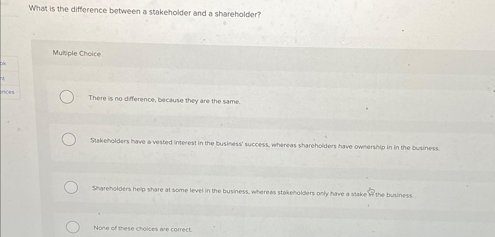 Solved What is the difference between a stakeholder and a | Chegg.com