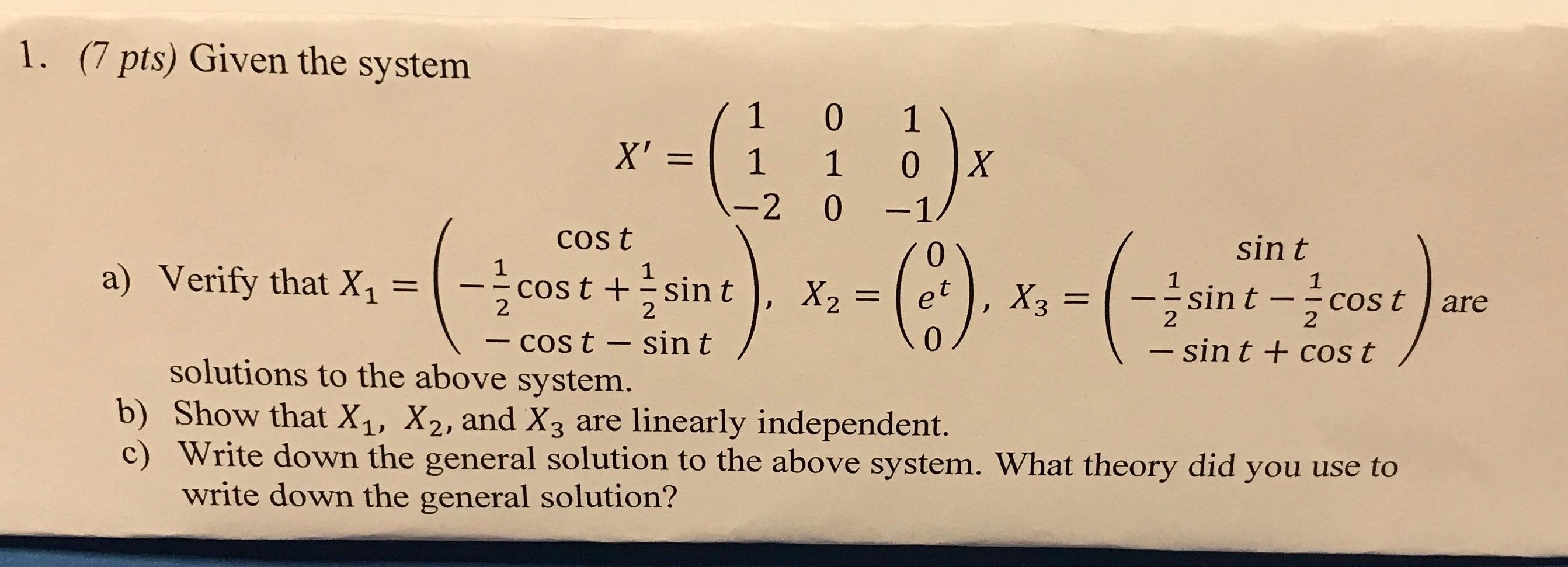Solved (7 ﻿pts) ﻿Given the | Chegg.com