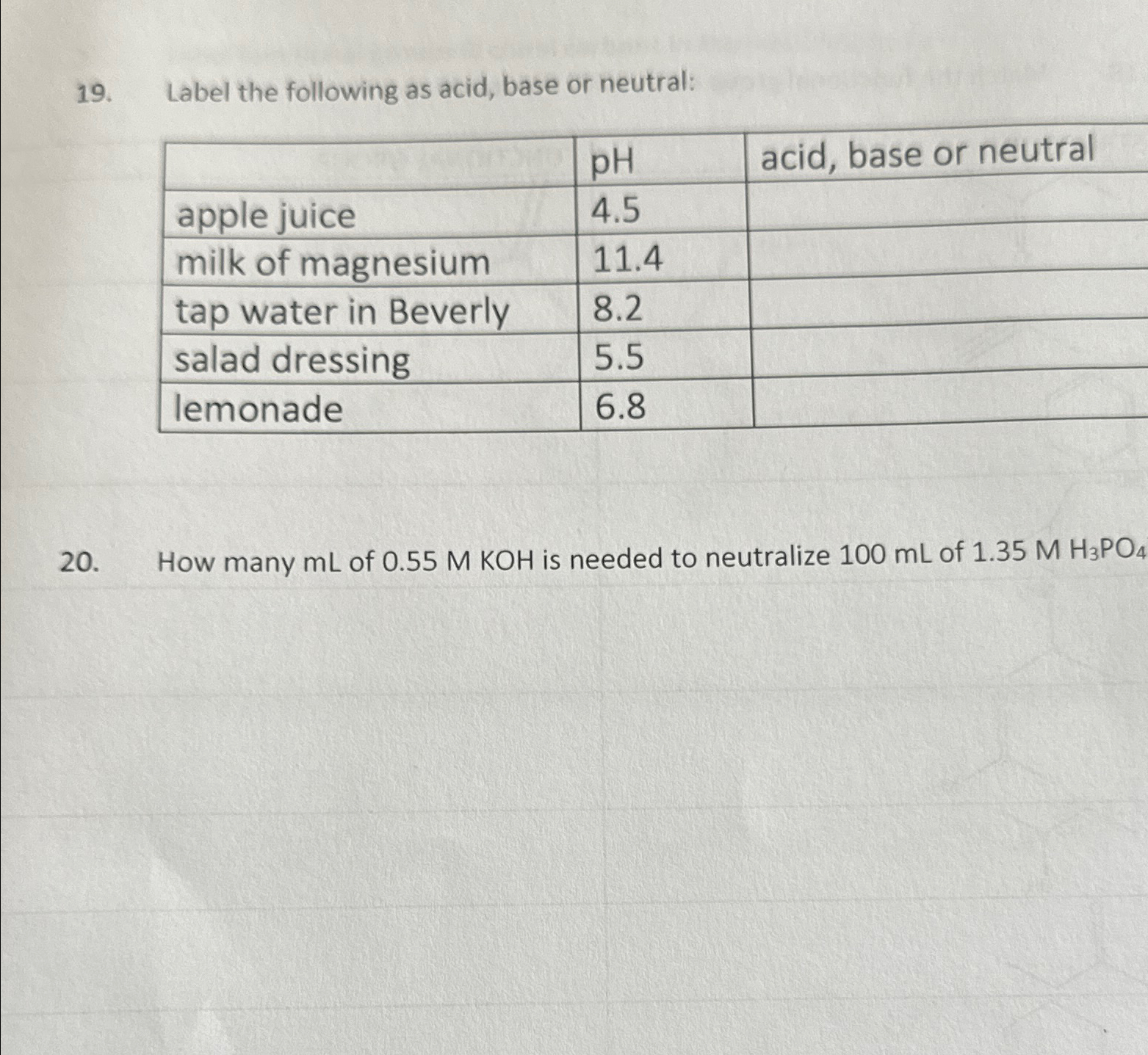 Solved Label the following as acid, base or | Chegg.com