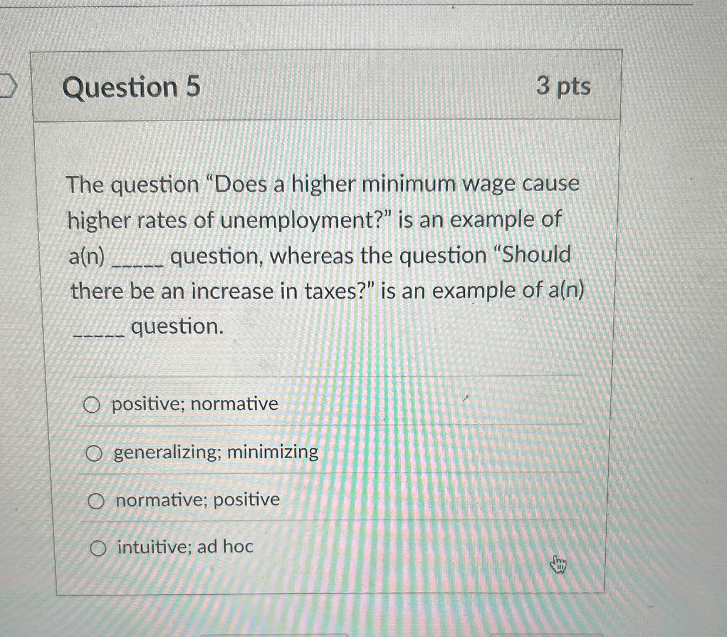Solved Question 53 ﻿ptsThe question "Does a higher minimum | Chegg.com