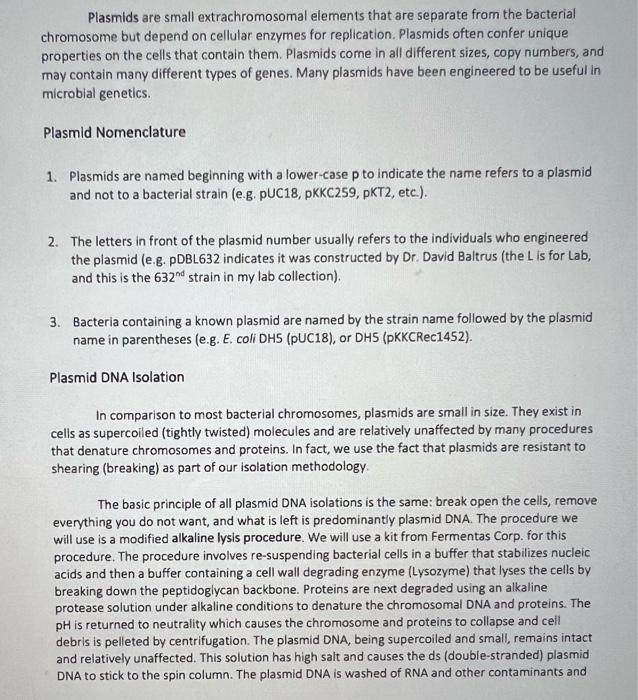 Solved Plasmids are small extrachromosomal elements that are | Chegg.com