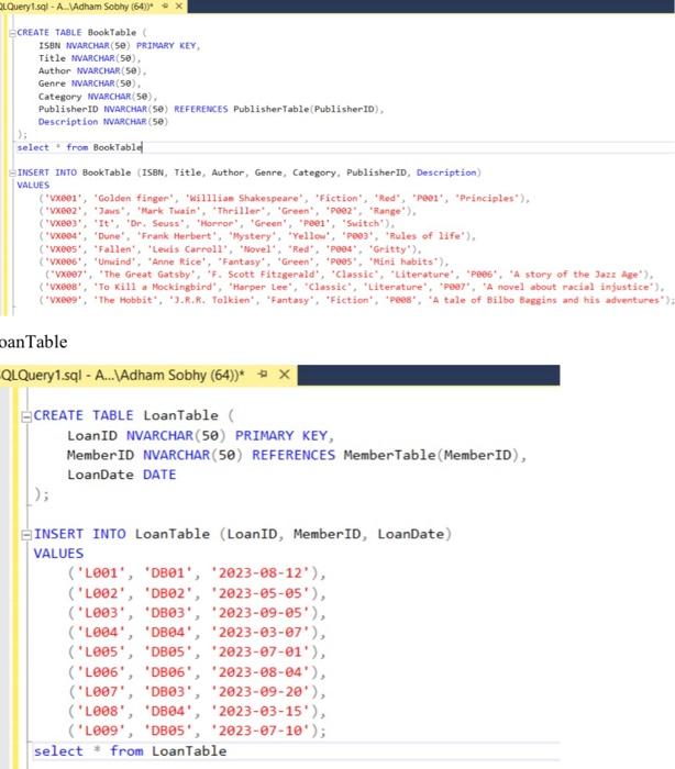 Solved Query Statements MemberTable Query |SQuQuery1sq) - | Chegg.com
