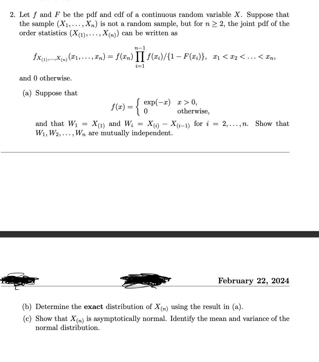 Solved (b) ﻿Determine the exact distribution of x(n) ﻿using | Chegg.com