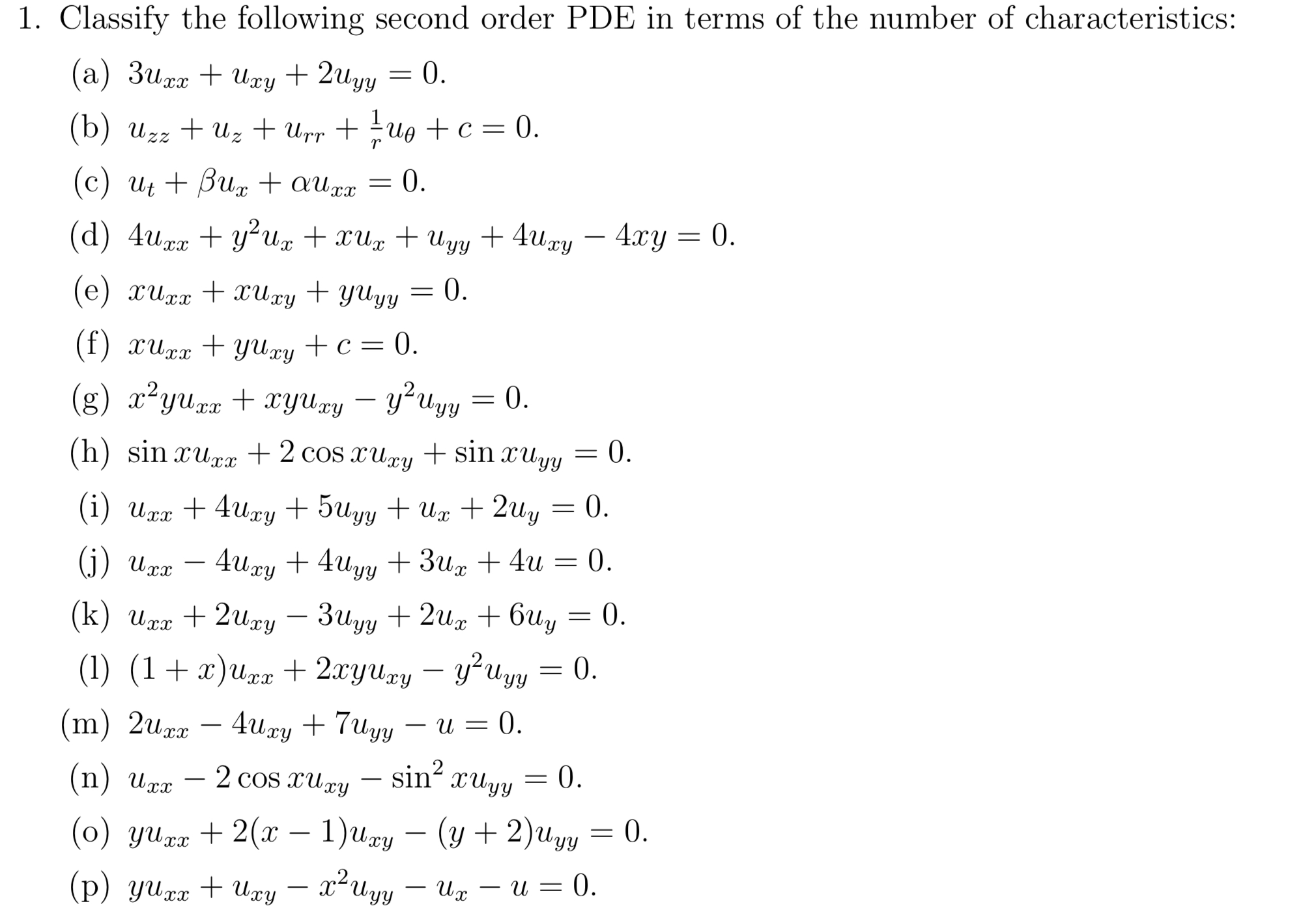 Solved Classify the following second order PDE in terms of | Chegg.com