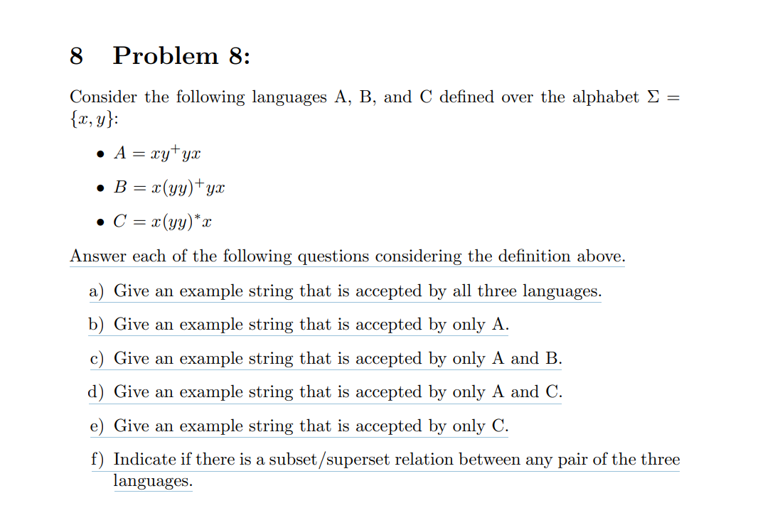 Solved 8 ﻿Problem 8:Consider the following languages A,B, | Chegg.com
