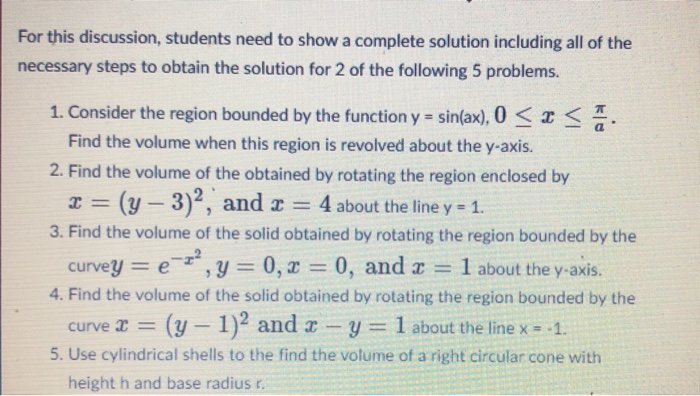 Solved For this discussion, students need to show a complete | Chegg.com