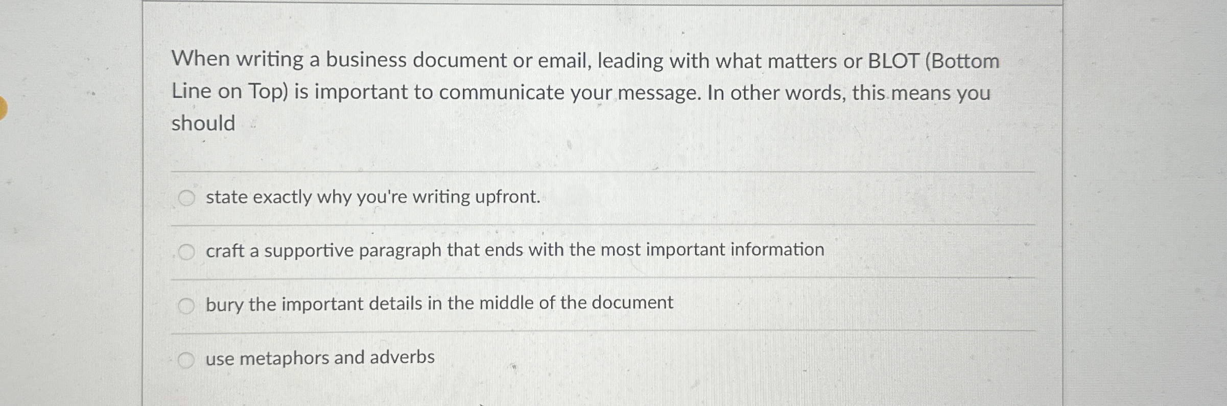 Solved When writing a business document or email, leading | Chegg.com