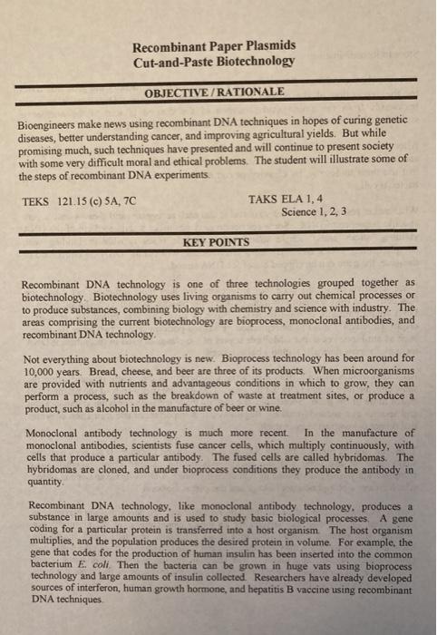 This activity is about modeling recombinant DNA. I'm | Chegg.com