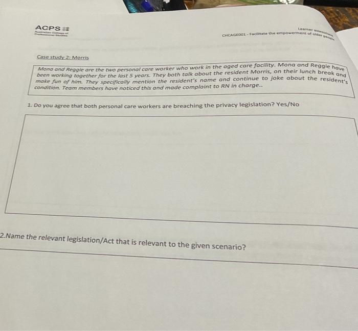 Solved Mono and Reggle are the two personal care worker who | Chegg.com