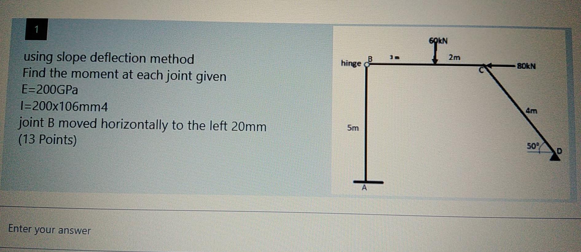 Solved 1 60kN 12 B 2m hinge 80kN using slope deflection | Chegg.com