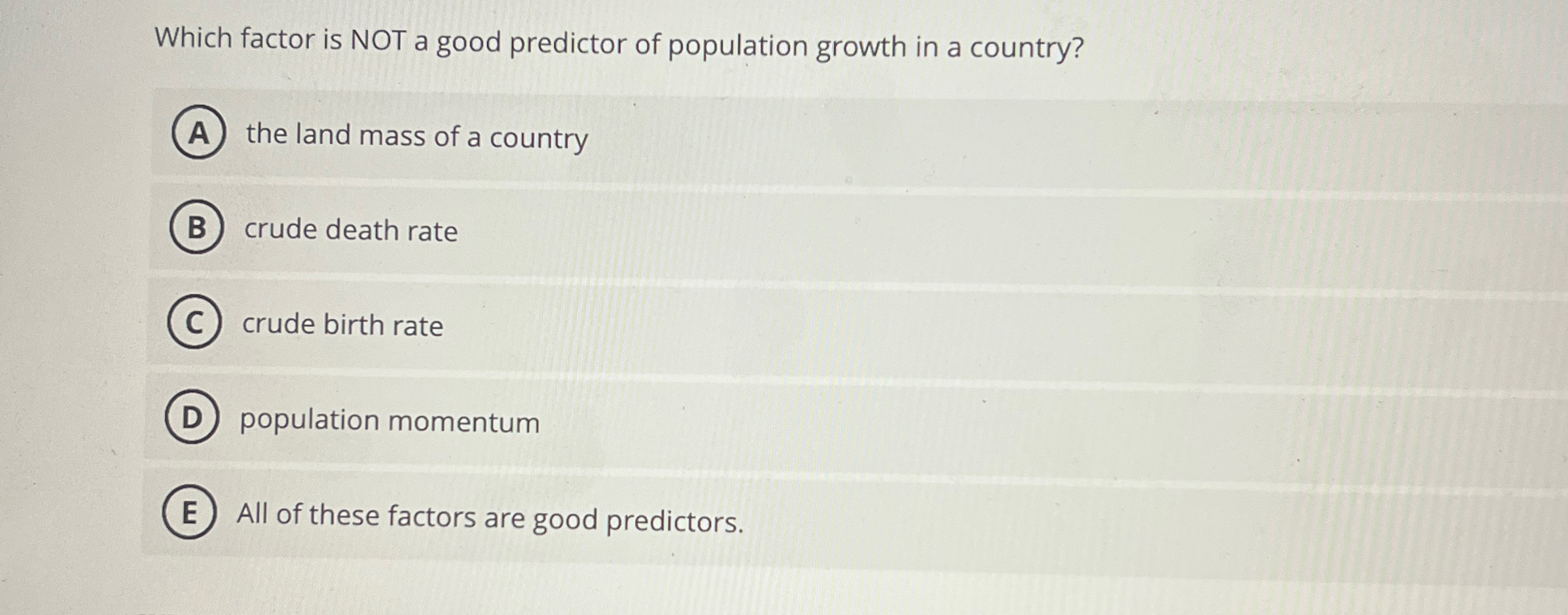 Solved Which factor is NOT a good predictor of population | Chegg.com