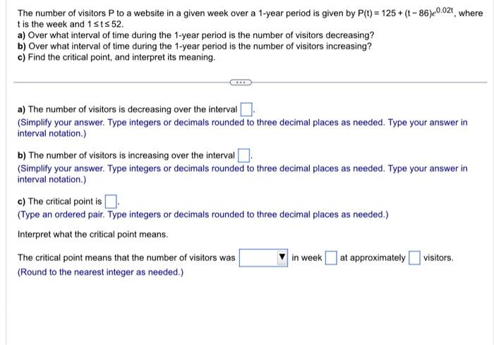 Solved The number of visitors P to a website in a given week | Chegg.com