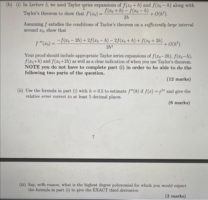 Solved (i) In Lecture 5, we used Taylor series expansions of | Chegg.com