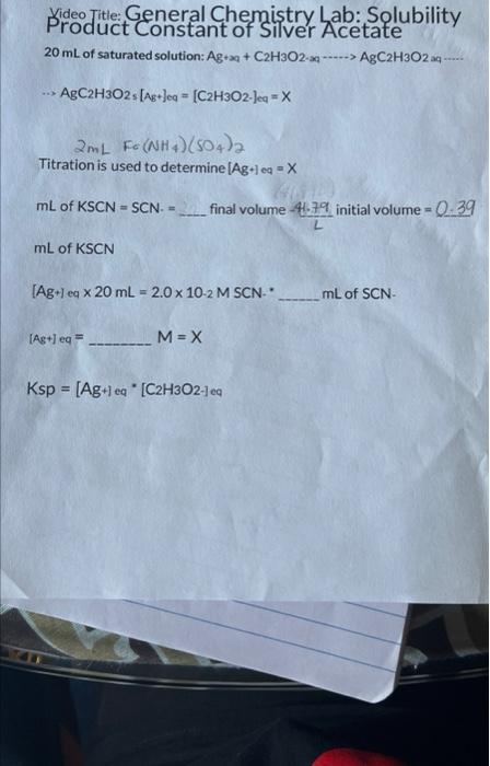 Yideo itie: General Chemistry Lab: Solubility Product | Chegg.com