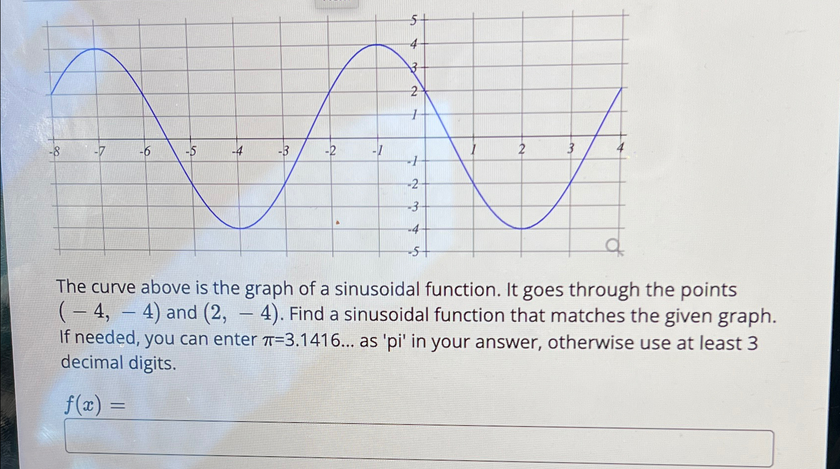 Solved The curve above is the graph of a sinusoidal | Chegg.com