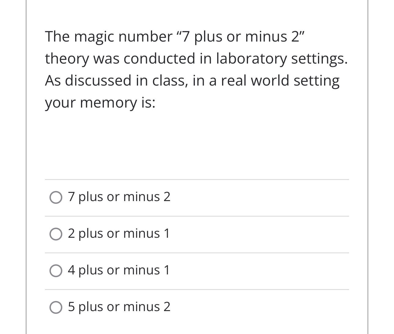 Solved The magic number "7 ﻿plus or minus 2" ﻿theory was | Chegg.com