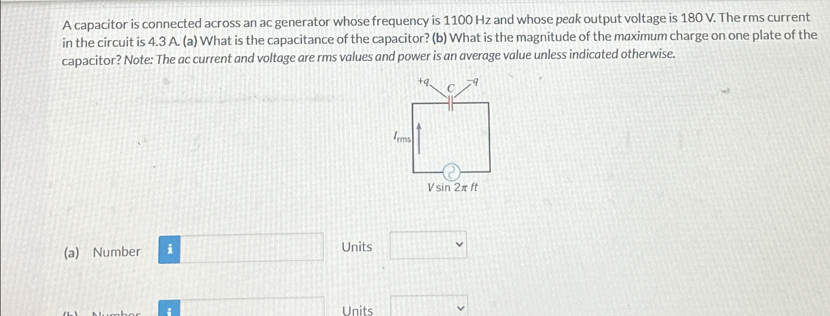 Solved A capacitor is connected across an ac generator whose | Chegg.com