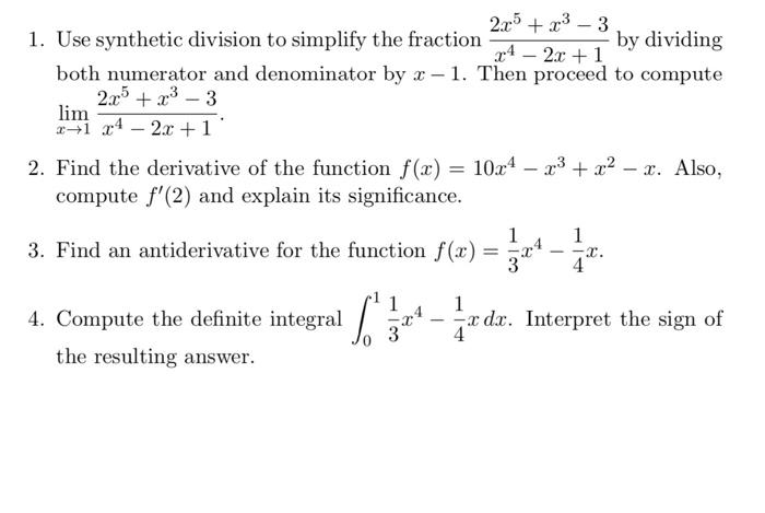 Solved 2.25 +233 1. Use synthetic division to simplify the | Chegg.com