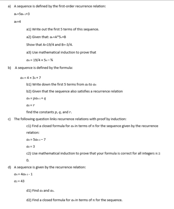 Solved a) A sequence is defined by the first-order | Chegg.com
