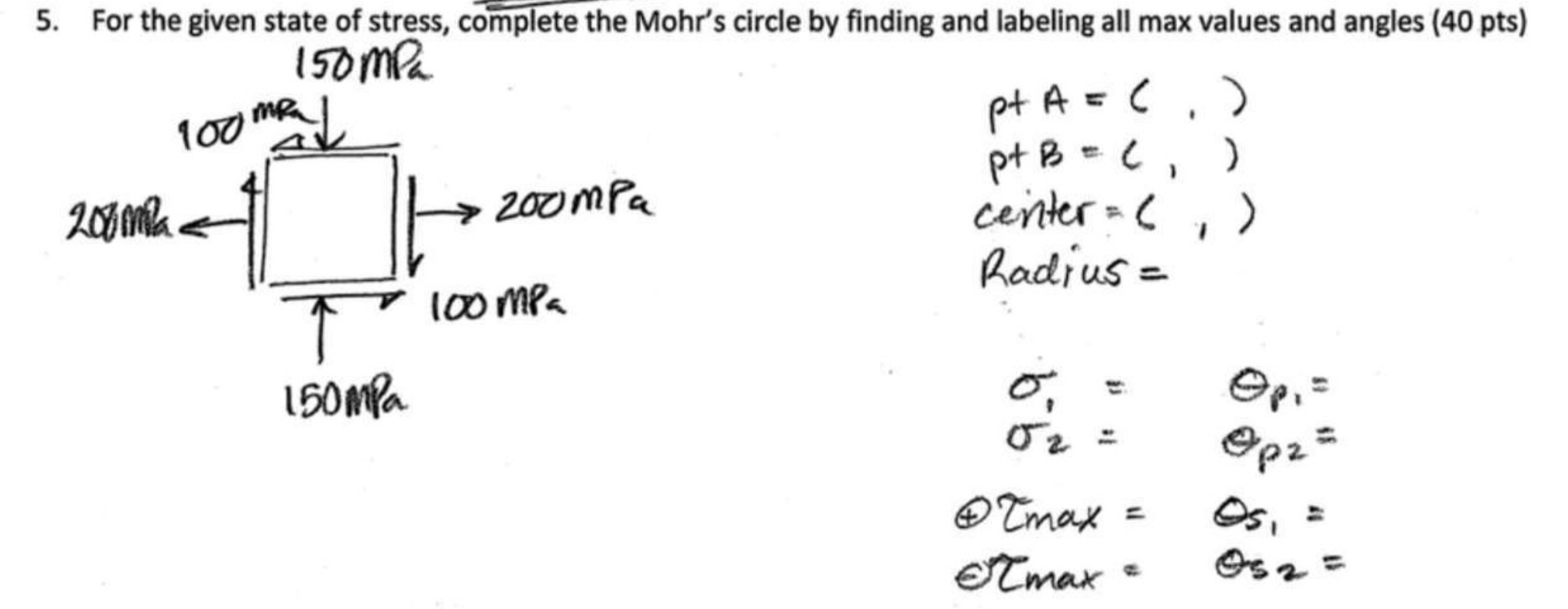 Solved For the given state of stress, complete the Mohr's | Chegg.com