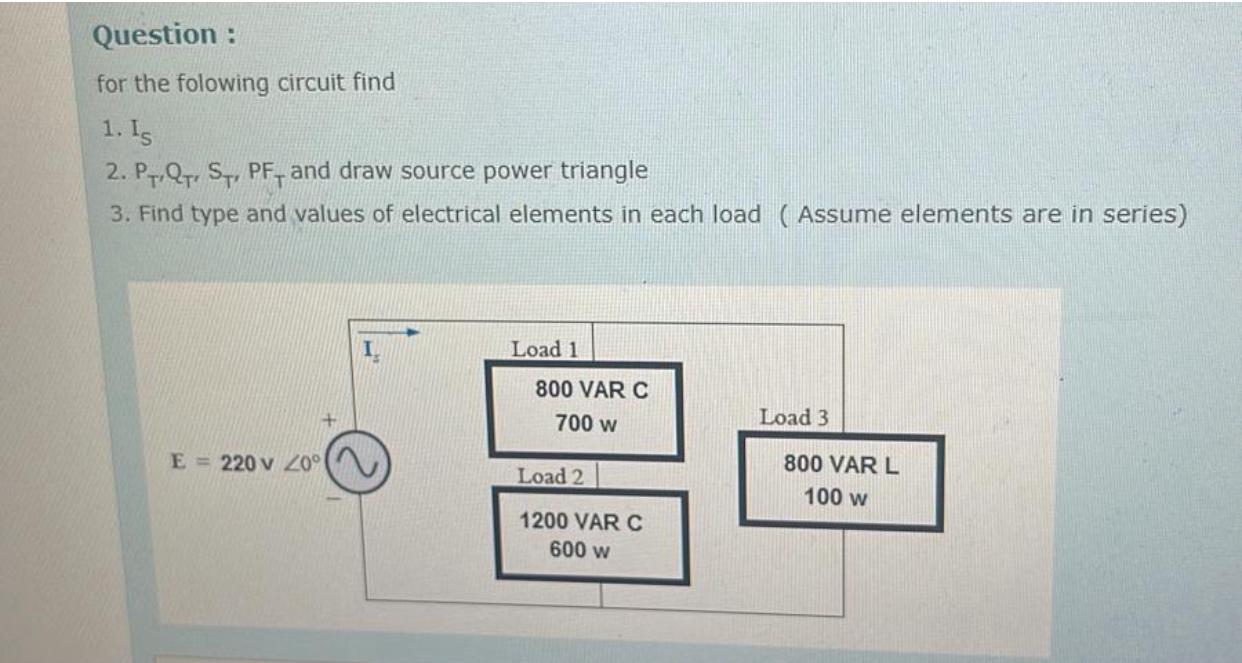 Solved Question :for the folowing circuit findISPT,QT,ST,PFT | Chegg.com