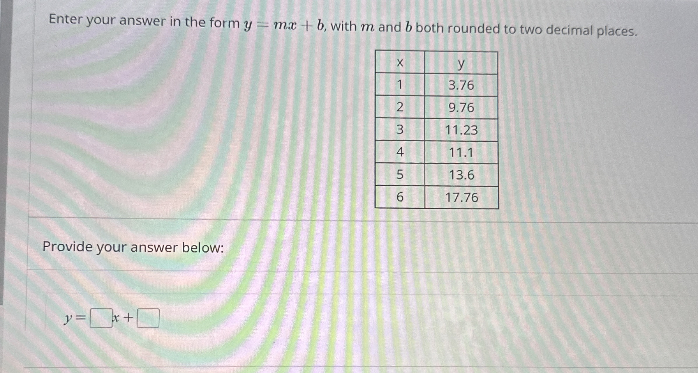Enter your answer in the form y=mx+b, ﻿with m ﻿and b | Chegg.com