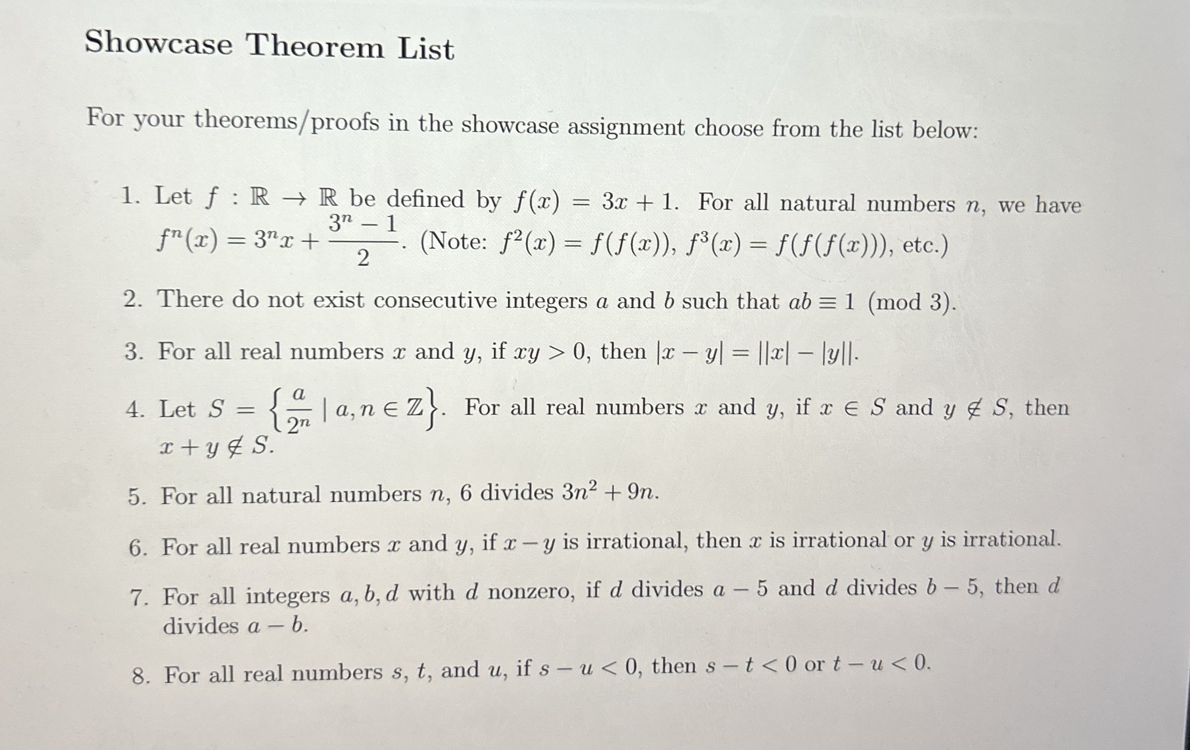 Solved Showcase Theorem ListFor your theorems/proofs in the | Chegg.com