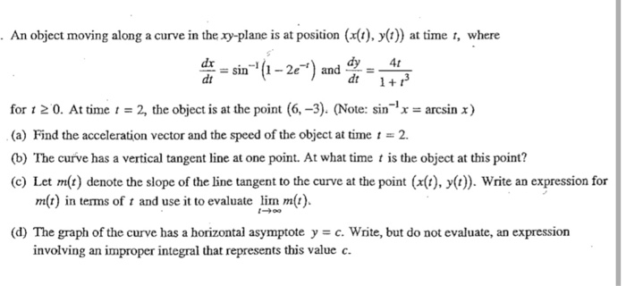 Solved . An object moving along a curve in the xy-plane is | Chegg.com
