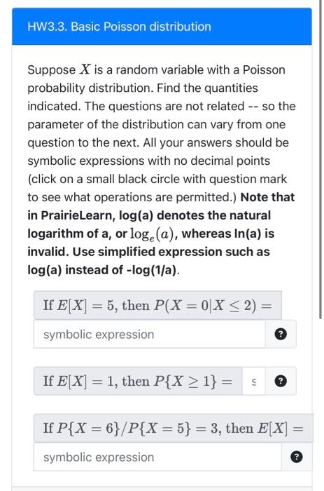 Solved HW3.3. Basic Poisson distribution Suppose X is a | Chegg.com