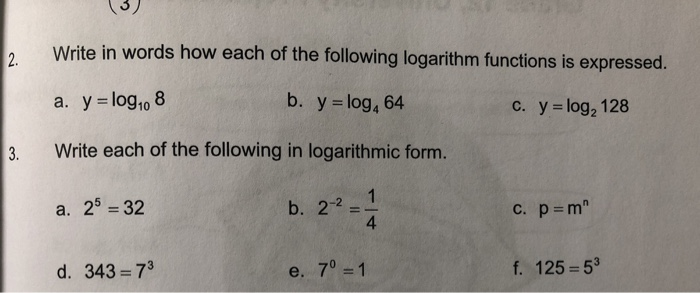 Solved write in words how each of the following logarithm | Chegg.com