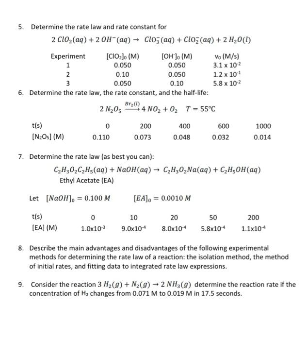 Solved 5. Determine the rate law and rate constant for | Chegg.com