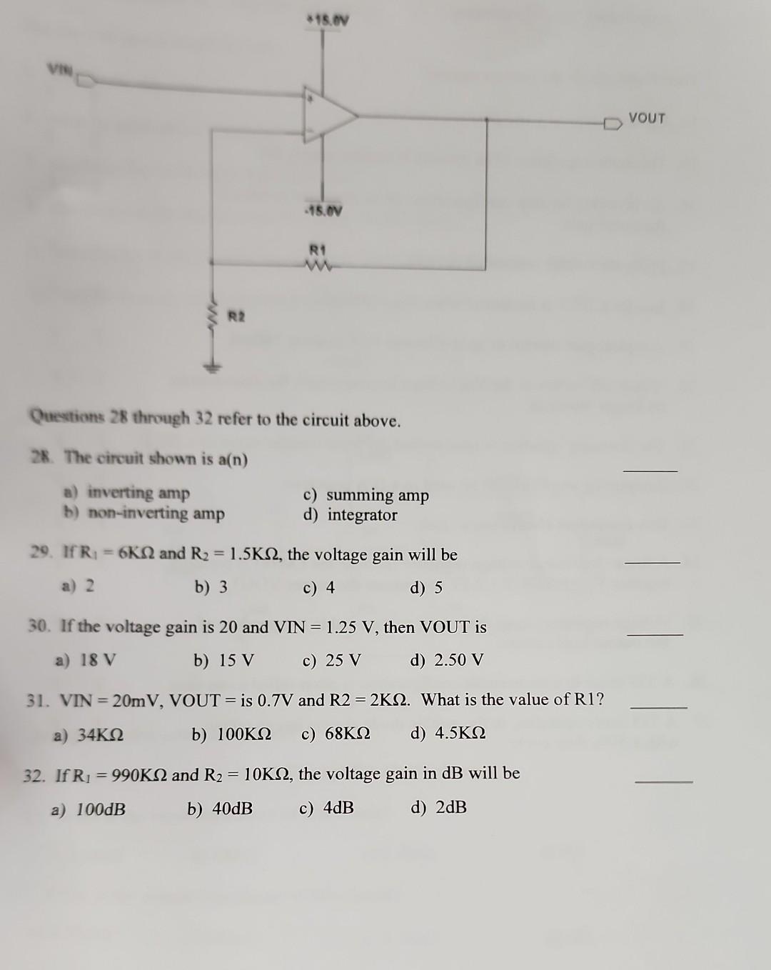 Solved Questions 28 through 32 refer to the circuit above. | Chegg.com