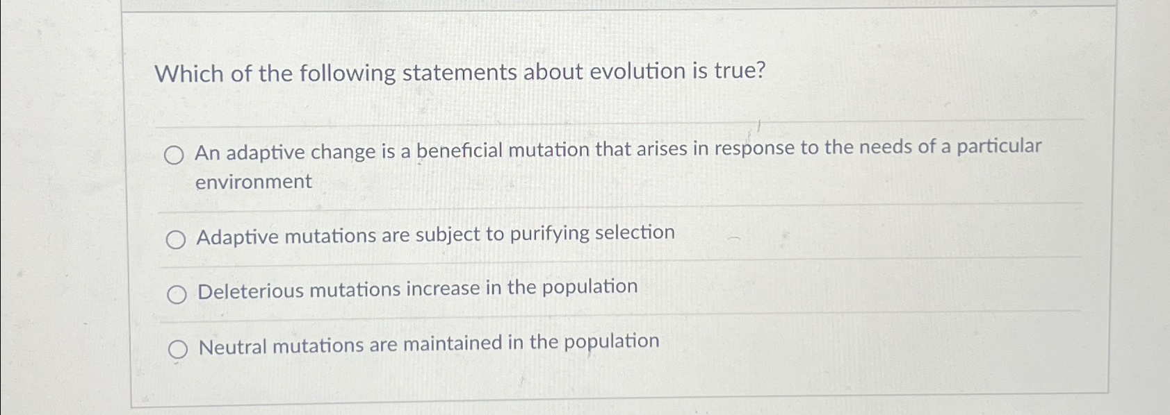Which of the following statements about evolution is | Chegg.com
