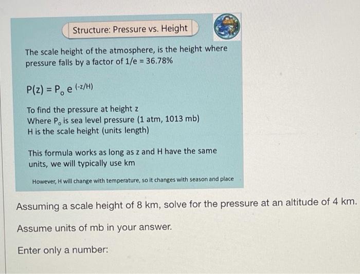 Solved Structure: Pressure vs. Height The scale height of | Chegg.com
