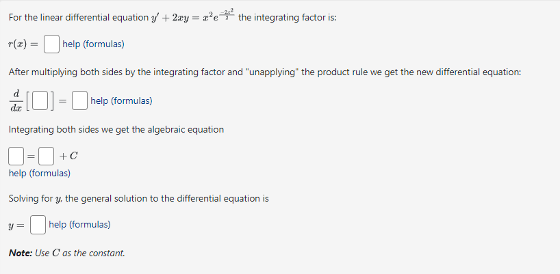 Solved For the linear differential equation y'+2xy=x2e-2x23 | Chegg.com