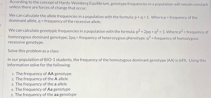 Solved According to the concept of Hardy-Weinberg | Chegg.com