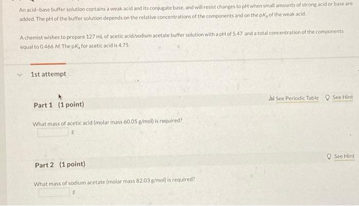 Solved Calculate the pH of a solution that is 0.260M acetic | Chegg.com